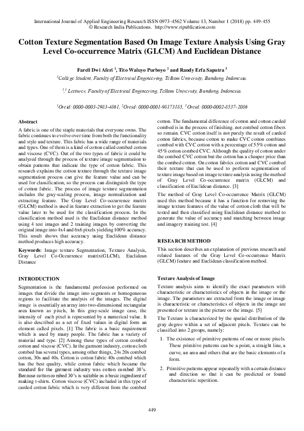 (PDF) Cotton Texture Segmentation Based On Image Texture Analysis Using Gray Level Co-occurrence ...