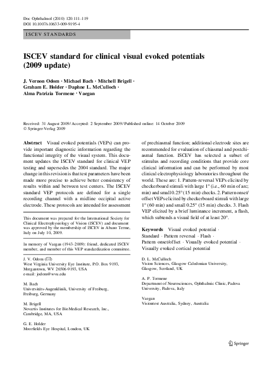(PDF) ISCEV Clinical Standards for Visual Evoked Potentials 2023
