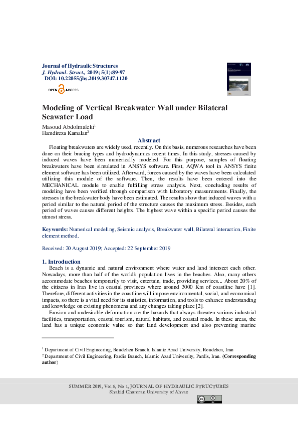 (PDF) Modeling of Vertical Breakwater Wall under Bilateral Seawater Load
