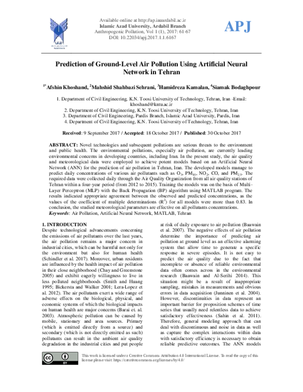 (PDF) Prediction of Ground-Level Air Pollution Using Artificial Neural Network in Tehran ...