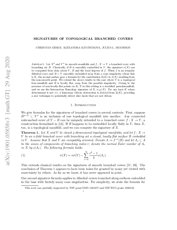 (PDF) Signatures of Topological Branched Covers