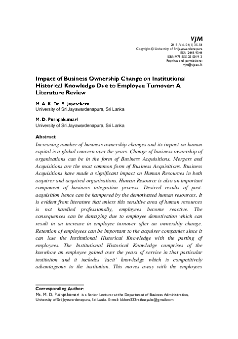 (PDF) Impact of Business Ownership Change on Institutional Historical ...