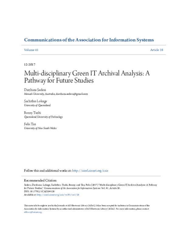 (PDF) Multi-Disciplinary Green IT Archival Analysis: A Pathway for ...