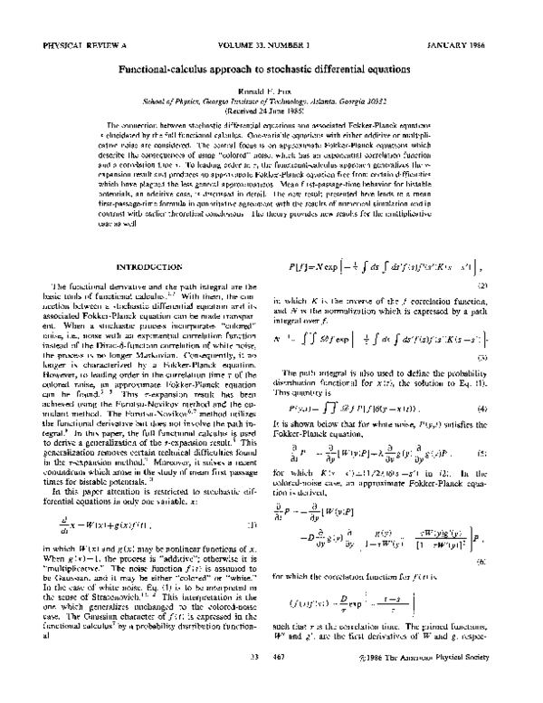 (PDF) Functional-calculus approach to stochastic differential equations
