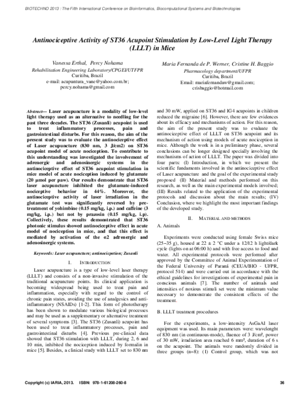 (PDF) Antinociceptive Activity of ST36 Acupoint Stimulation by Low ...
