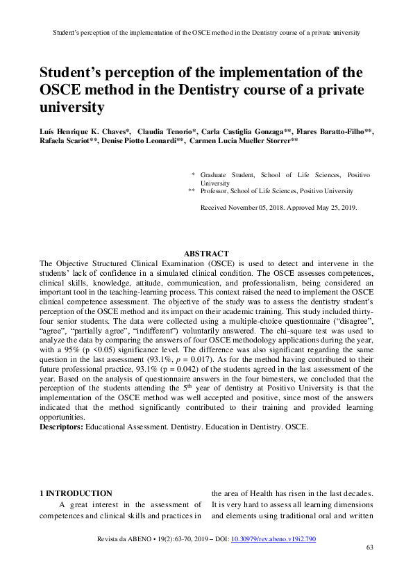 (PDF) Student’s perception of the implementation of the OSCE method in ...