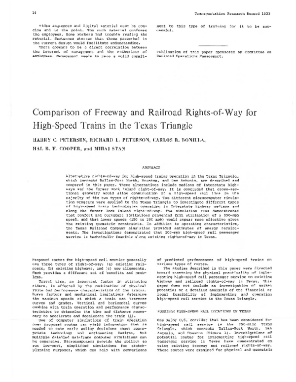 (PDF) Comparison of Freeway and Railroad Rights-Of-Way for High-Speed ...