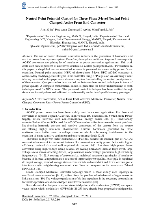 (PDF) Neutral Point Potential Control for Three Phase 3 - level Neutral ...