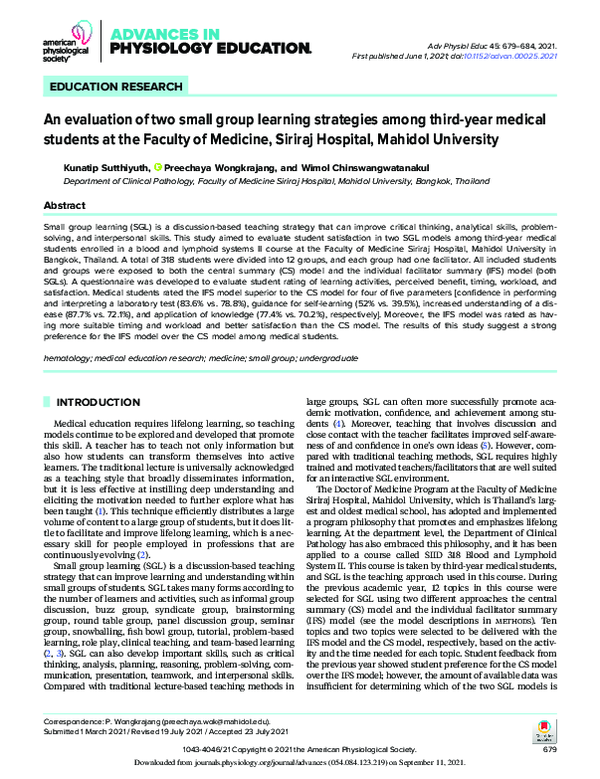 (PDF) An evaluation of two small group learning strategies among third ...