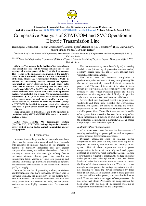 Pdf Comparative Analysis Of Statcom And Svc Operation For Reactive