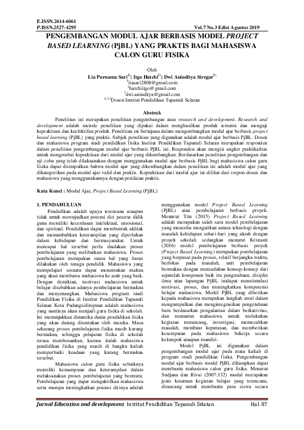 (PDF) Pengembangan Modul Ajar Berbasis Project Based Learning (PjBL ...