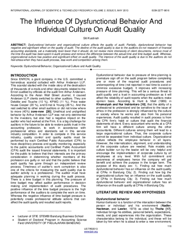 (PDF) The Influence Of Dysfunctional Behavior And Individual Culture On ...