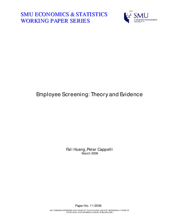 (PDF) Employee Screening: Theory and Evidence