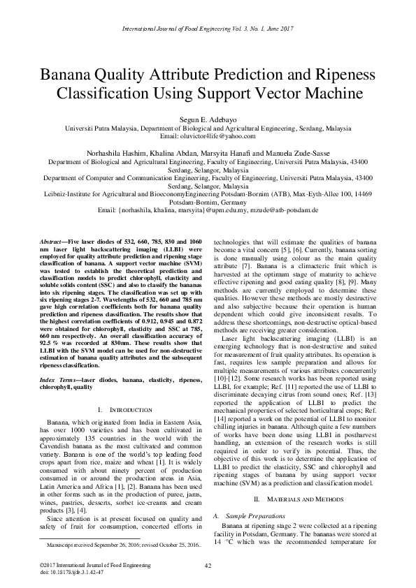 (PDF) Banana Quality Attribute Prediction and Ripeness Classification ...