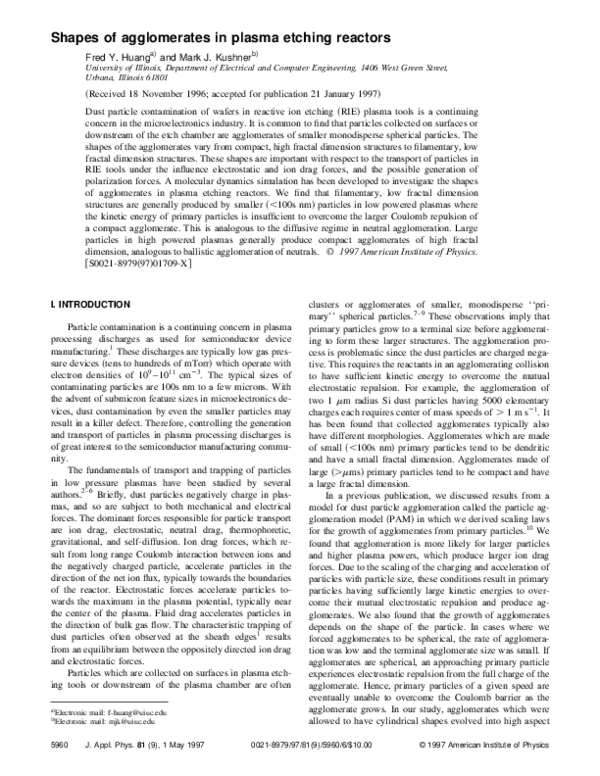 (PDF) Shapes of agglomerates in plasma etching reactors