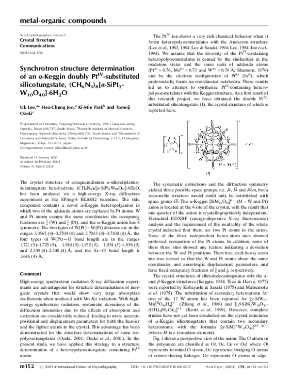 (PDF) Synchrotron structure determination of an α-Keggin doubly PtIV ...