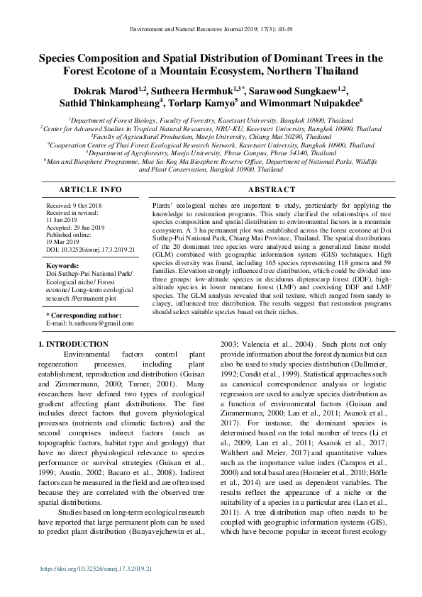 Pdf Species Composition And Spatial Distribution Of Dominant Trees In The Forest Ecotone Of A