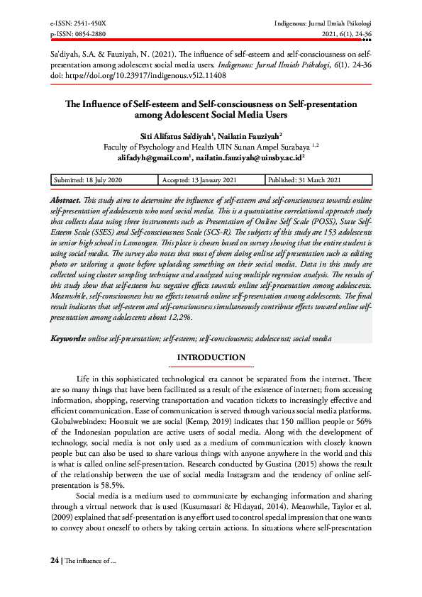 (PDF) The Influence of Self-esteem and Self-consciousness on Self ...