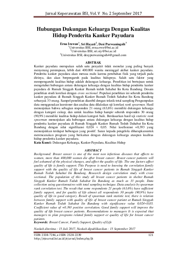 (PDF) Hubungan Dukungan Keluarga Dengan Kualitas Hidup Penderita Kanker Payudara