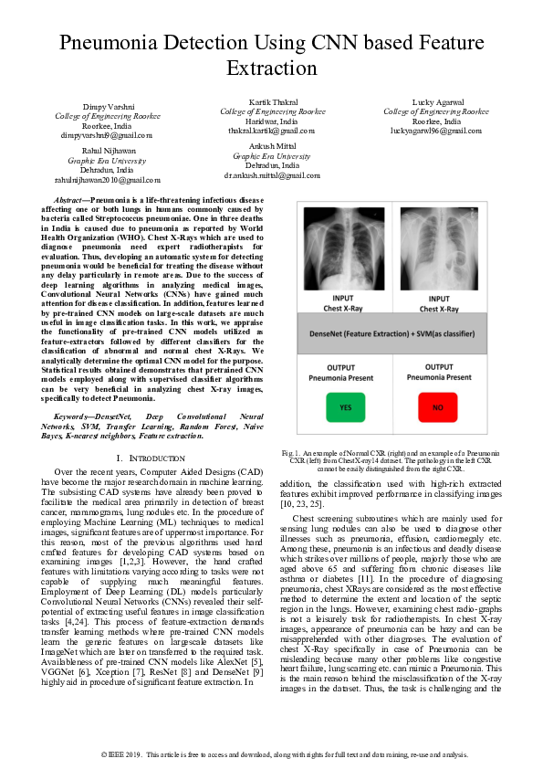 (PDF) Pneumonia Detection Using CNN based Feature Extraction