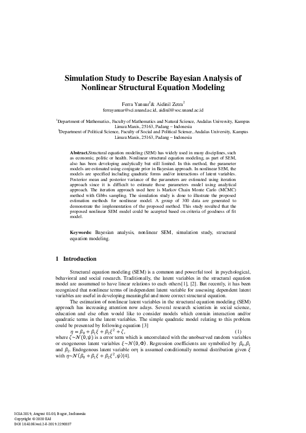 (PDF) Simulation Study to Describe Bayesian Analysis of Nonlinear Structural Equation Modeling