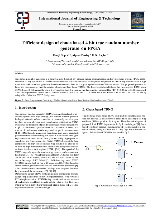Pdf Efficient Design Of Chaos Based 4 Bit True Random Number Generator On Fpga