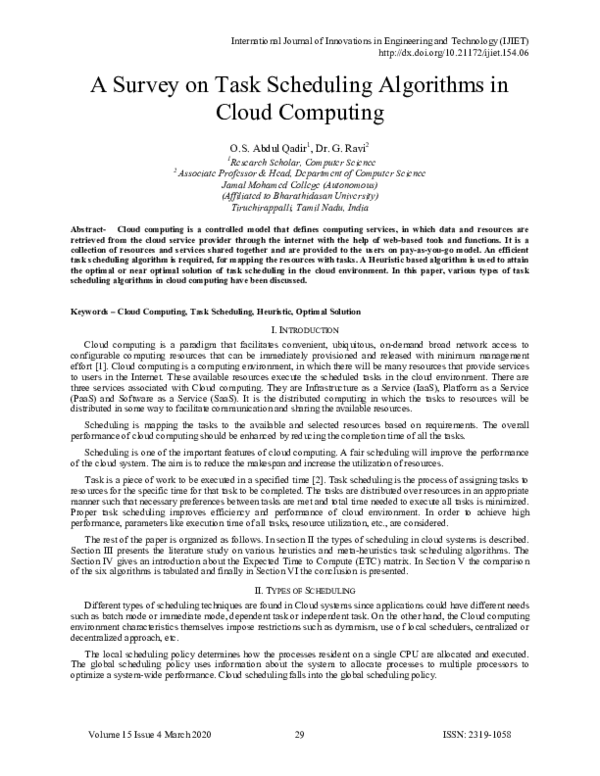 (PDF) A Survey on Task Scheduling Algorithms in Cloud Computing