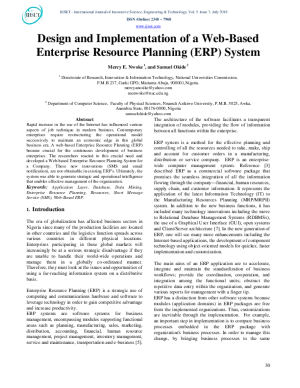 Pdf Design And Implementation Of A Web Based Enterprise Resource Planning Erp System