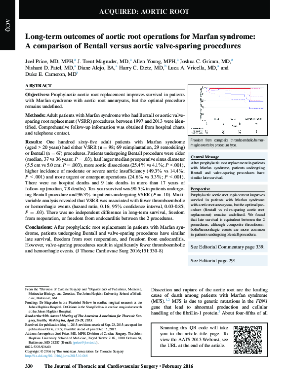 (PDF) Long Term Outcomes of Aortic Root Operations for Marfan Syndrome ...