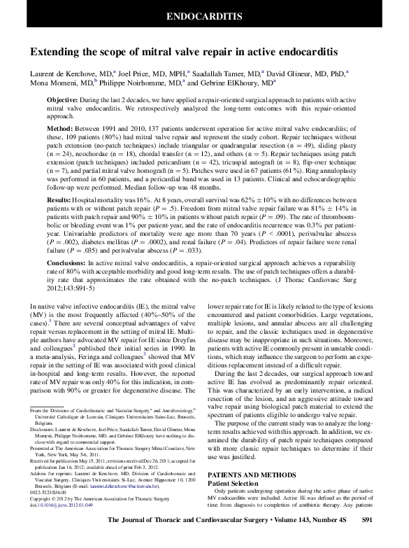 (PDF) Extending the scope of mitral valve repair in active endocarditis