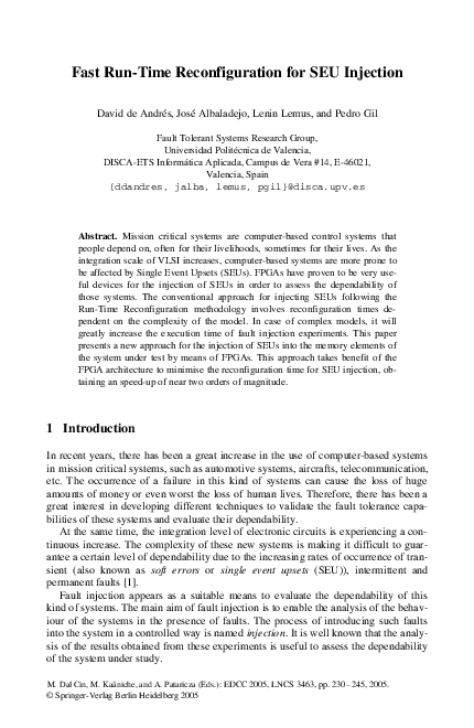 (PDF) Fast Run-Time Reconfiguration for SEU Injection