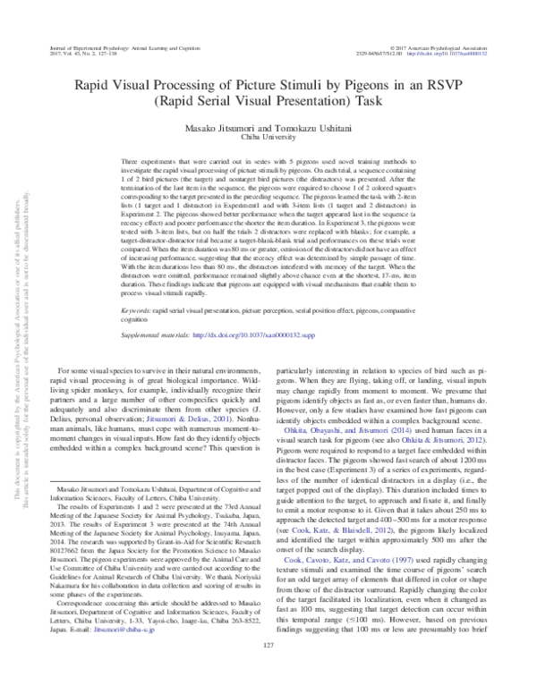 (PDF) Rapid visual processing of picture stimuli by pigeons in an RSVP (rapid serial visual ...