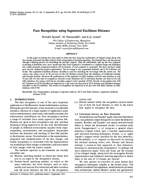 (PDF) Face Recognition using Segmental Euclidean Distance