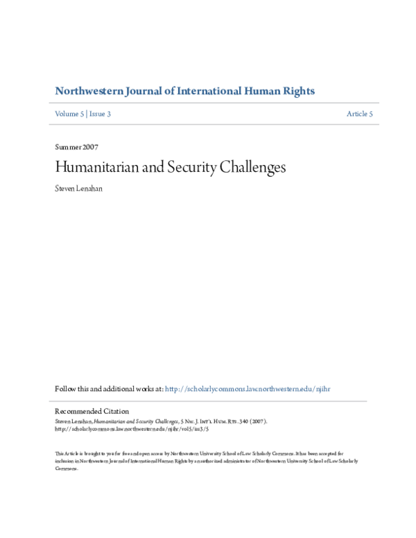 (PDF) Humanitarian and Security Challenges