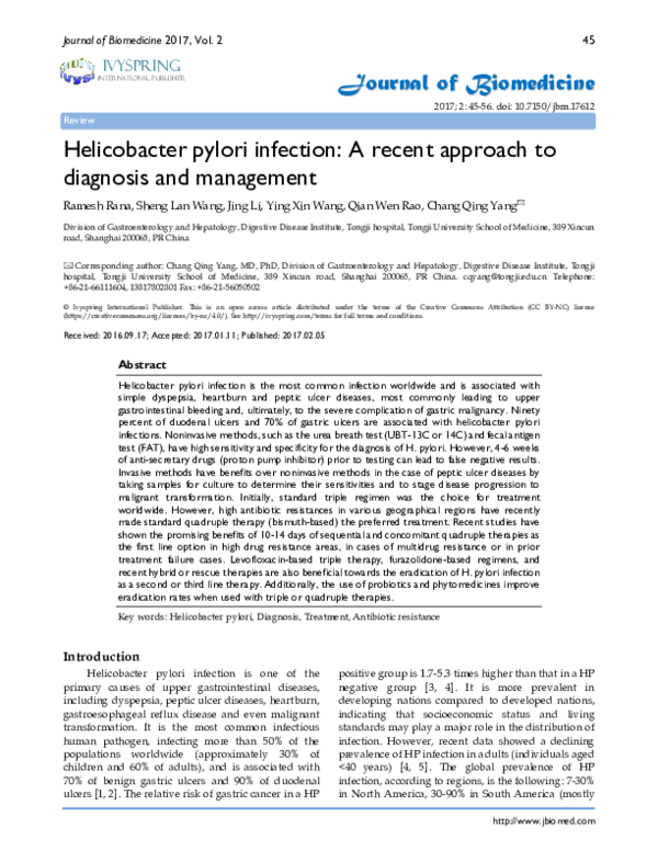 (PDF) Helicobacter pylori infection: A recent approach to diagnosis and ...