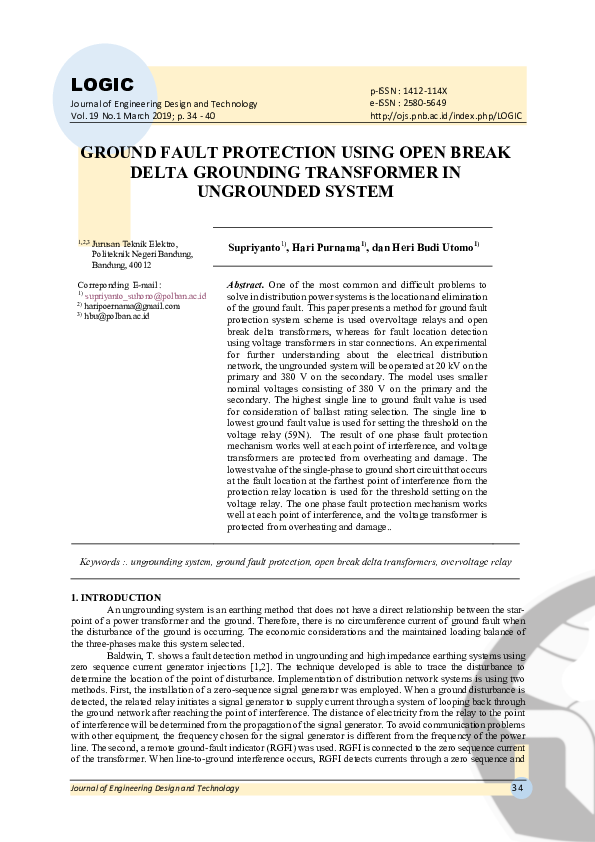 (PDF) Ground Fault Protection Using Open Break Delta Grounding ...