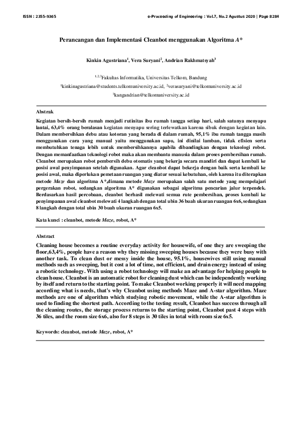 (PDF) Perancangan Dan Implementasi Cleanbot Menggunakan Algoritma A | Kinkin Agustriana ...