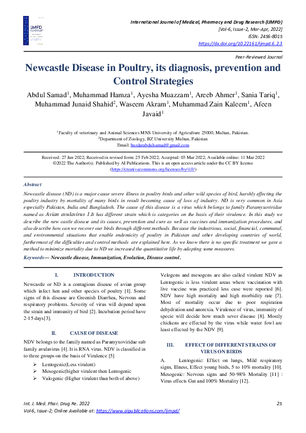 (PDF) Newcastle Disease in Poultry, its diagnosis, prevention and ...
