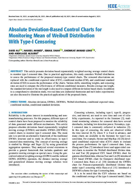 (PDF) Absolute Deviation-Based Control Charts for Monitoring Mean of Weibull Distribution With ...