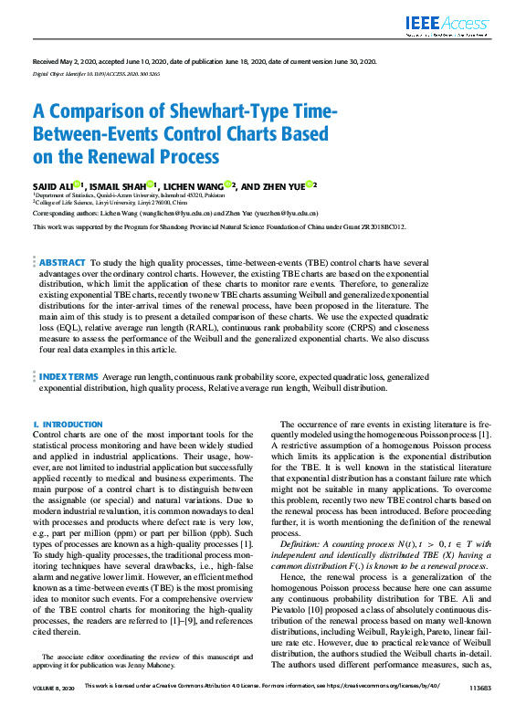 (PDF) A Comparison of Shewhart-Type Time-Between-Events Control Charts ...