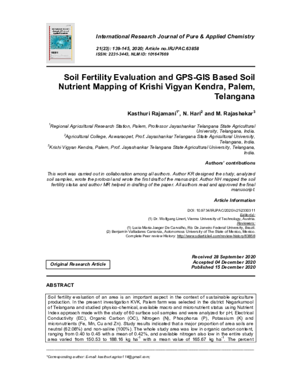 (PDF) Soil Fertility Evaluation and GPS-GIS Based Soil Nutrient Mapping of Krishi Vigyan Kendra ...
