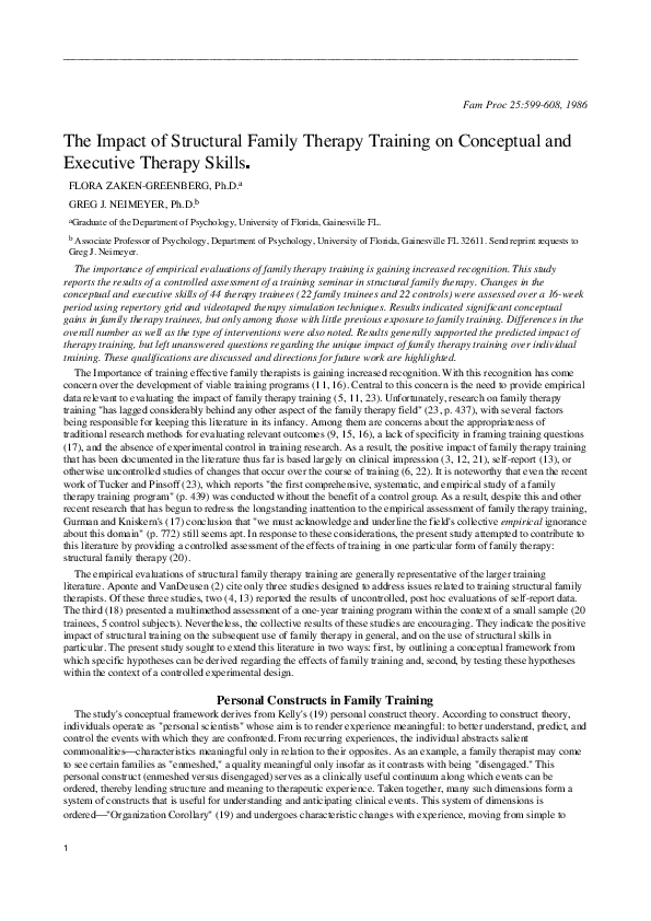 (PDF) The Impact of Structural Family Therapy Training on Conceptual ...