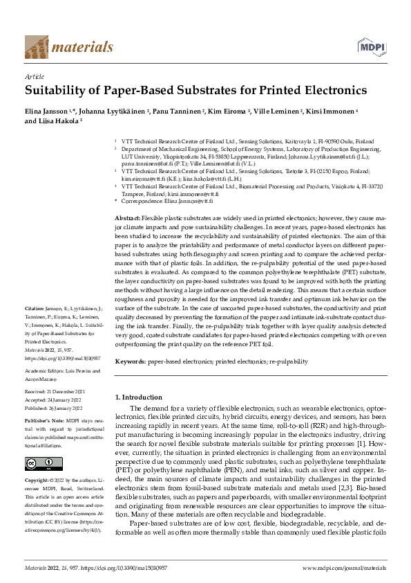 (PDF) Suitability of Paper-Based Substrates for Printed Electronics