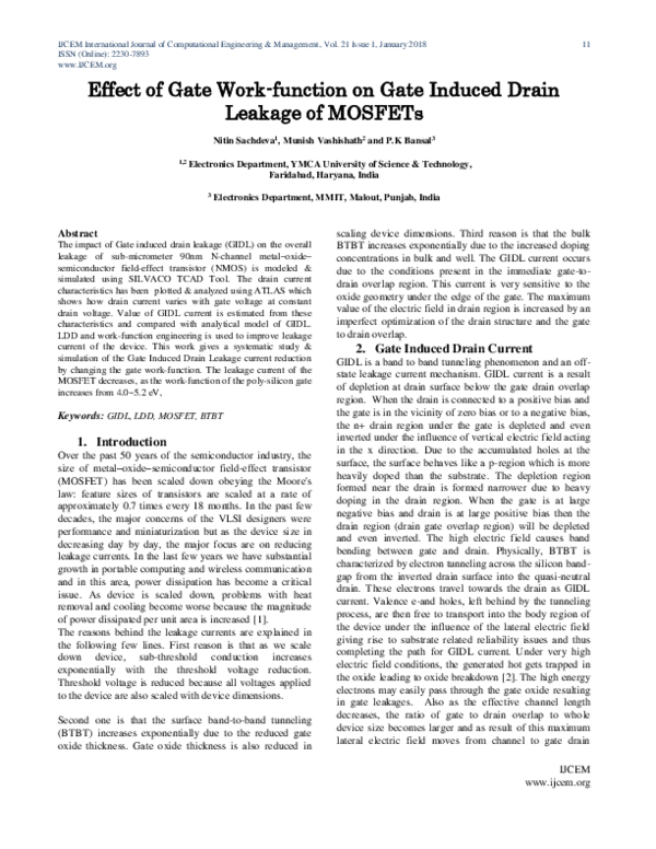 (PDF) Effect of Gate Work-function on Gate Induced Drain Leakage of MOSFETs