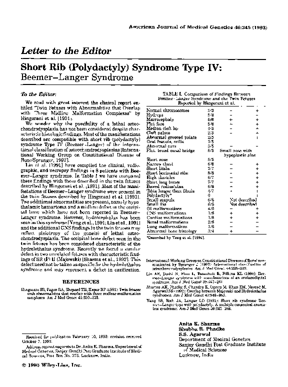 (PDF) Short rib (polydactyly) syndrome type IV: Beemer-Langer syndrome ...