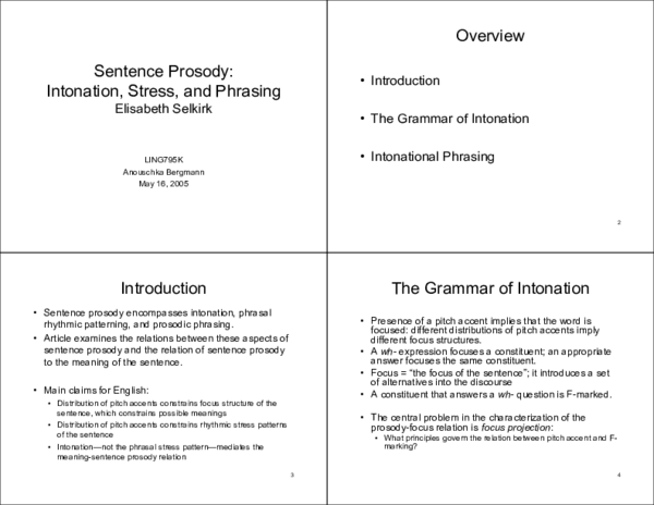(PDF) Sentence prosody: Intonation, stress, and phrasing