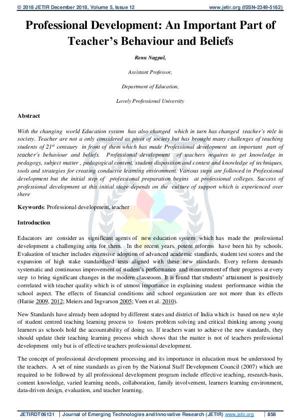 (PDF) Professional Development An Important Part of Teacher's Behaviour ...