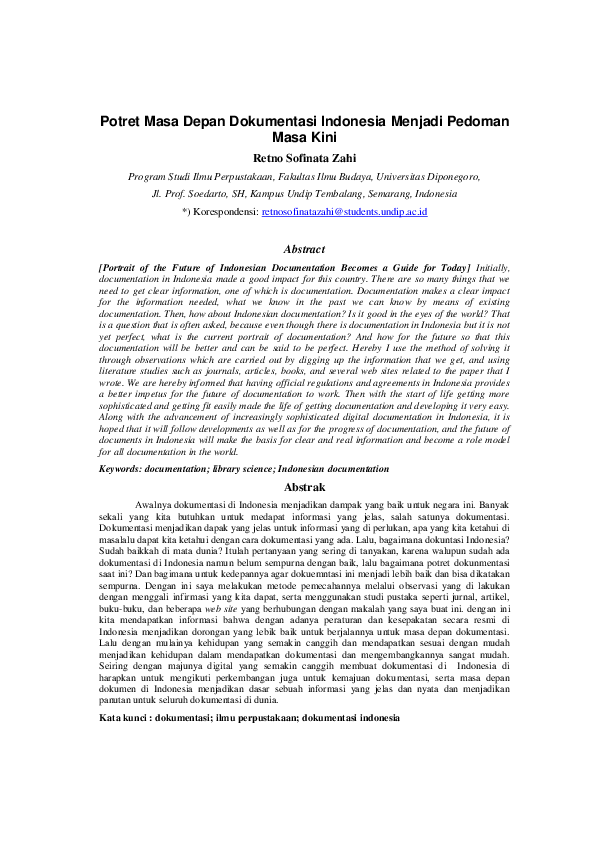 (PDF) Potret Masa Depan Dokumentasi Indonesia Menjadi Pedoman Masa Kini