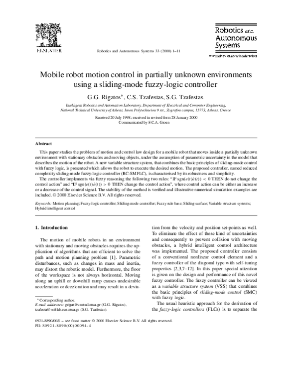 Pdf Mobile Robot Motion Control In Partially Unknown Environments Using A Sliding Mode Fuzzy
