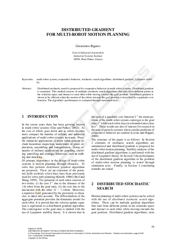 (PDF) Distributed gradient for multi-robot motion planning